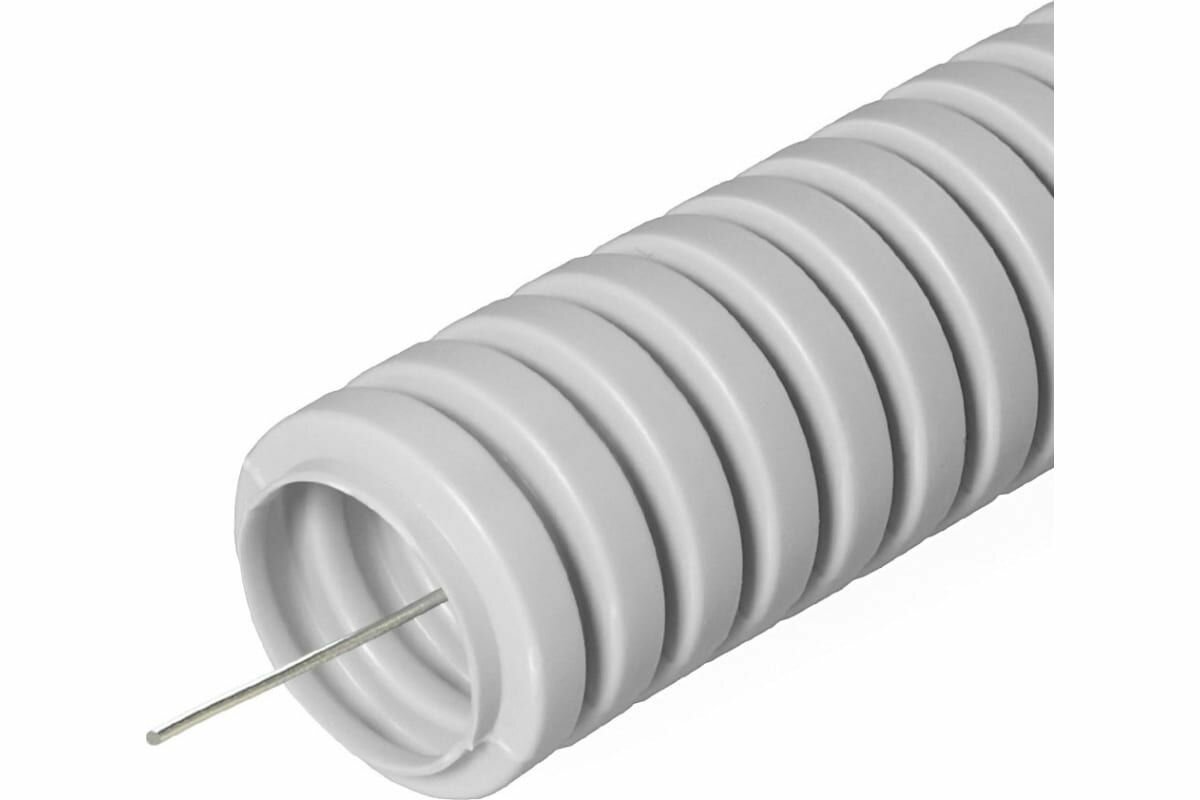 Труба гофрированная ПВХ серая с/з d25 мм, 50метров, Строитель