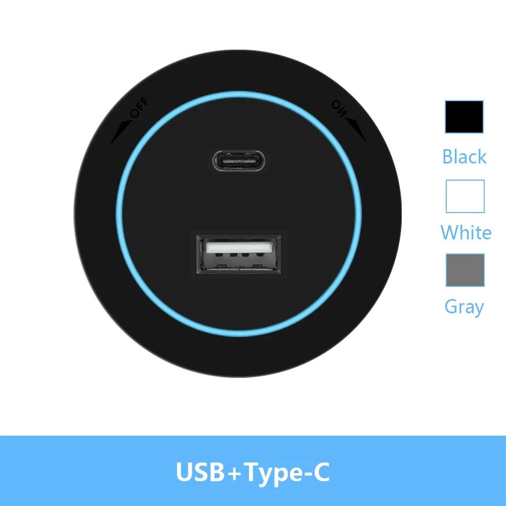 Настенная USB Type-C розетка серая