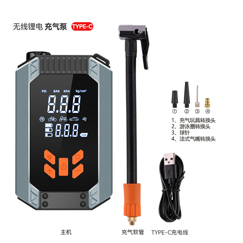 Насос воздушный, для автомобиля, беспроводной, аварийный, с манометром