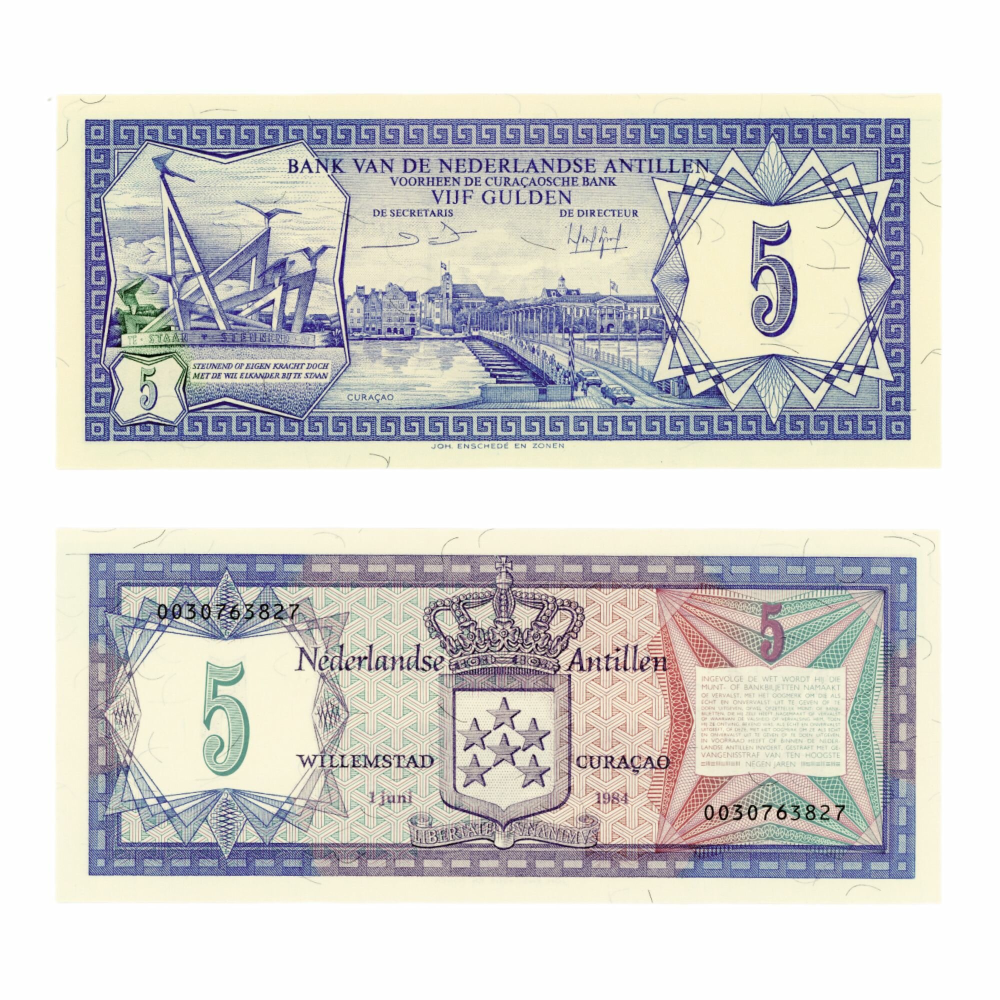 Банкнота Нидерландские Антильские острова 5 гульденов 1984 год (UNC) Pick 15b