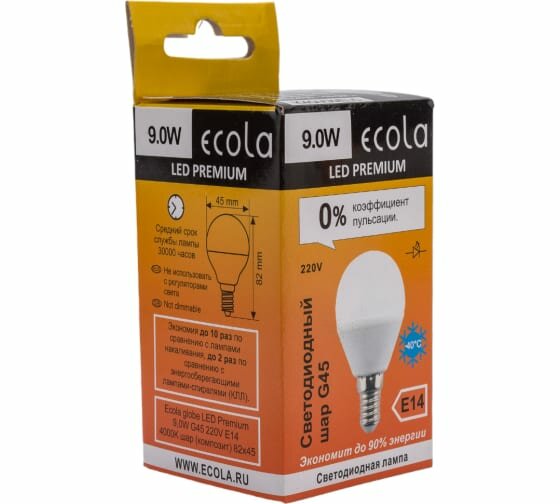 Ecola шар G45 E14 9W 4000K 4K 82x45 Premium K4QV90ELC