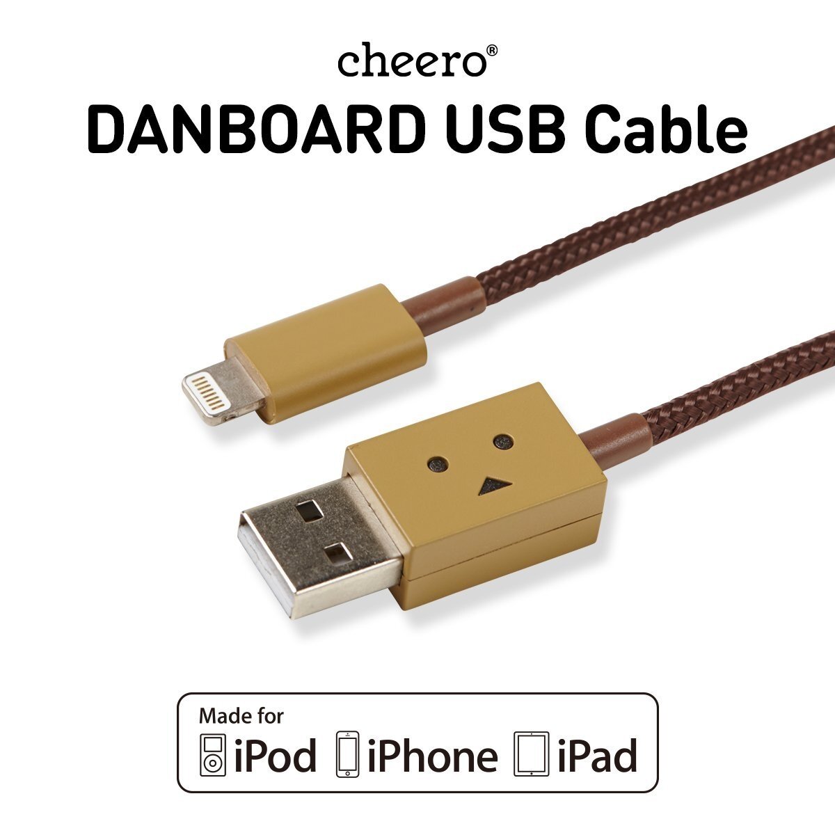 Кабель Lightning Сheero DANBOARD MFI (10см), коричневый, светодиоды