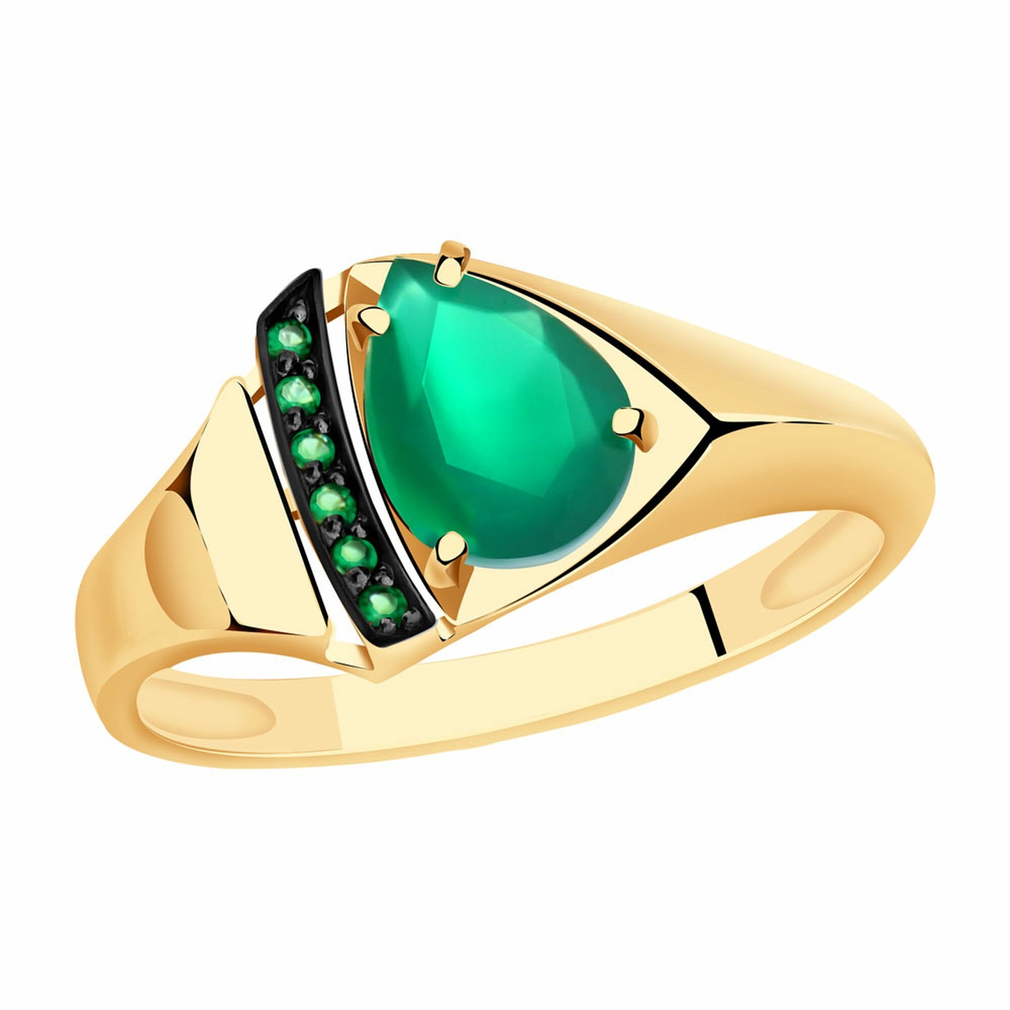 Кольцо, красное золото, 585 проба, фианит, агат