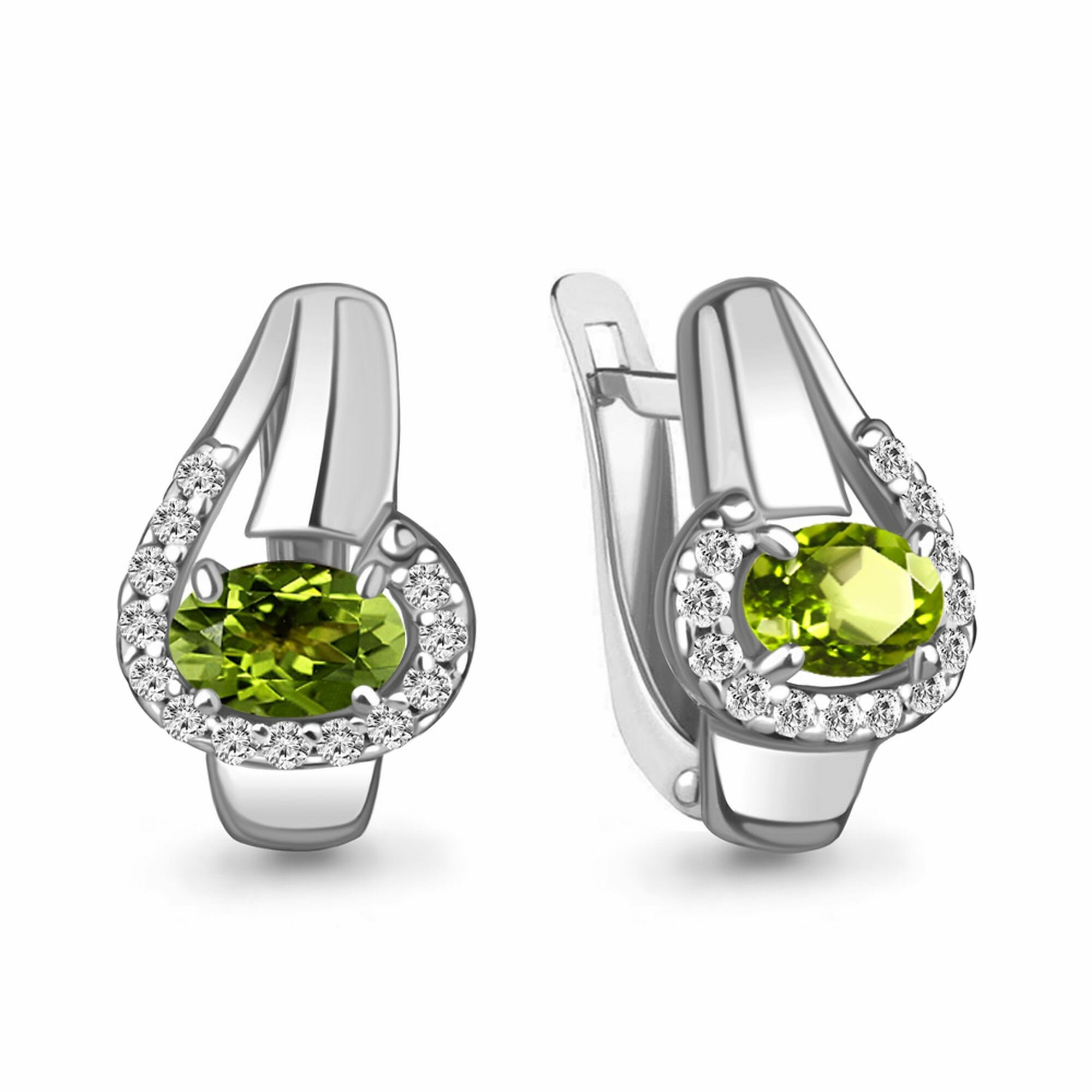 Серьги, серебро, 925 проба, родирование, хризолит, фианит