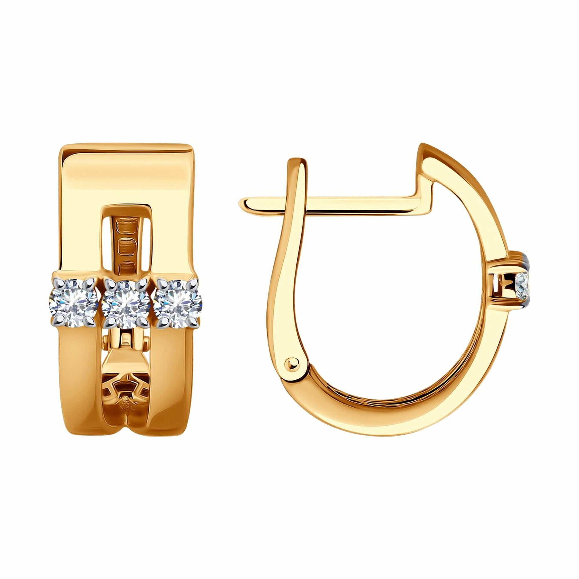 Серьги, красное золото, 585 проба, фианит