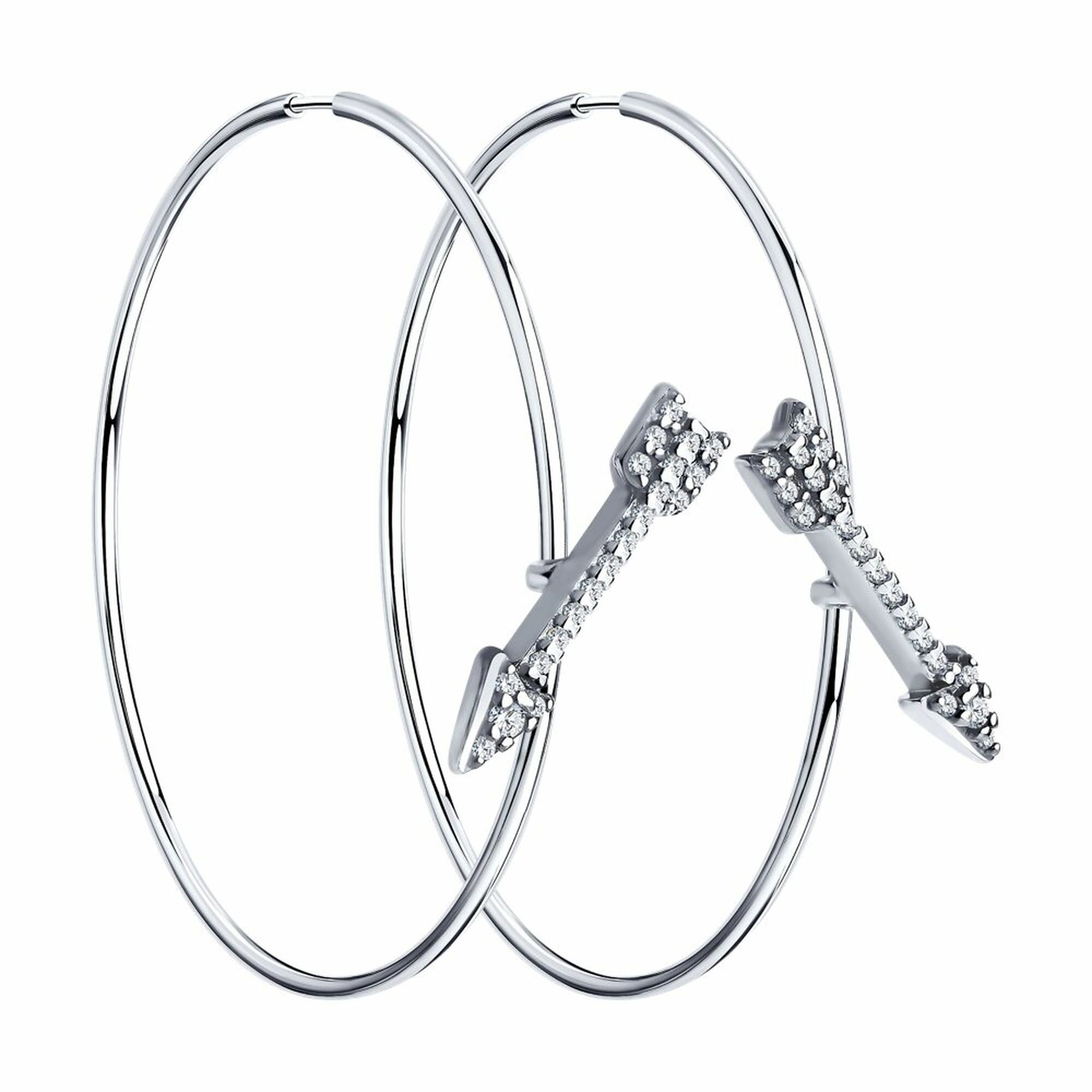 Серьги конго, серебро, 925 проба, родирование, фианит