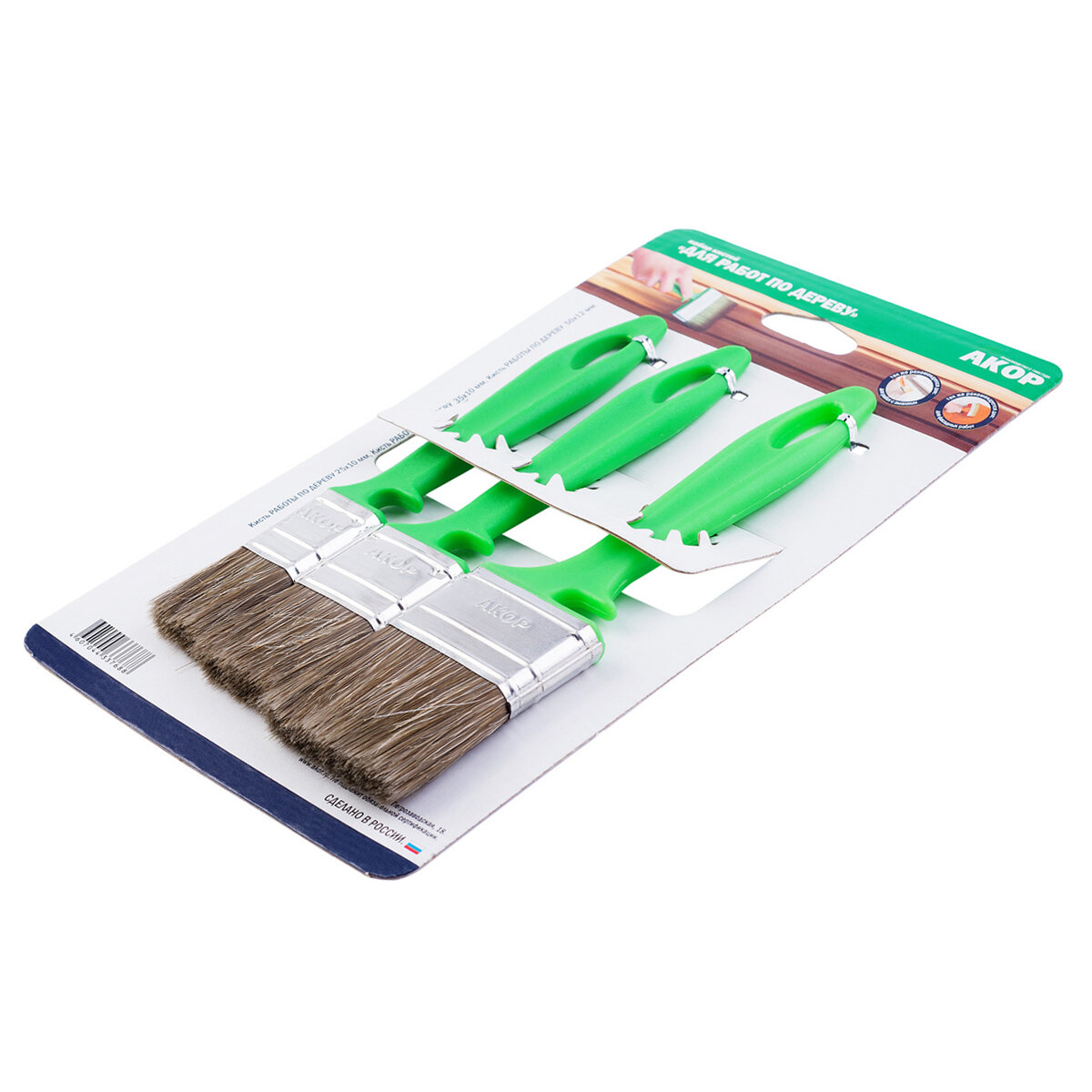 Набор кистей для работ по дереву, 3 шт, 25х10мм, 35х10мм, 50х12мм, смешанная щетина, пластиковая ручка