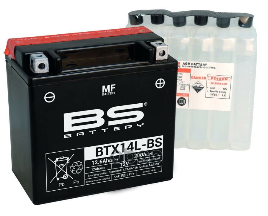 Btx14l-Bs Аккумулятор Bs Agm, 12В, 12 Ач, 200 А 150X87x145, Обратная (- / +), (Ytx14l-Bs) Bs-Battery 300605 BS Battery арт. 3.