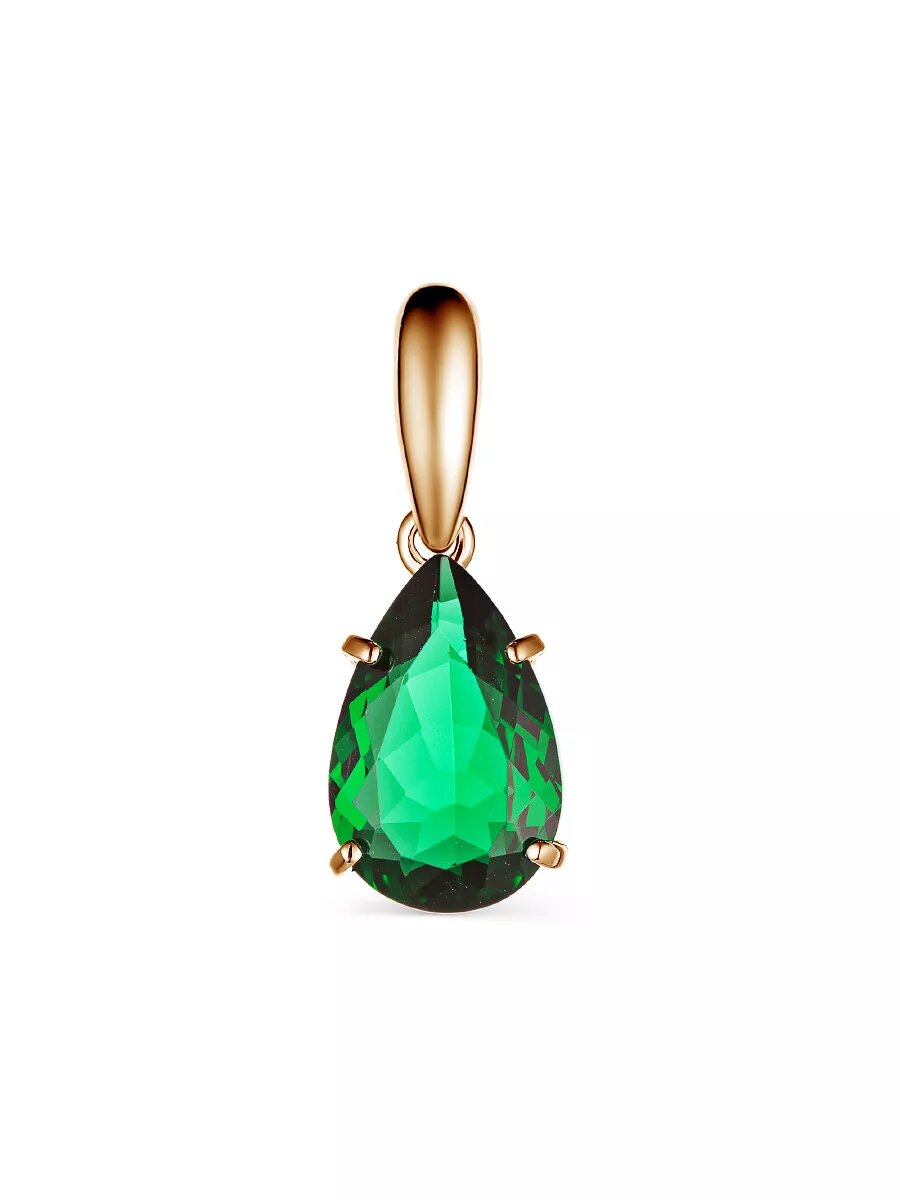 Подвеска, красное золото, 585 проба, изумруд синтетический, бриллиант, изумруд