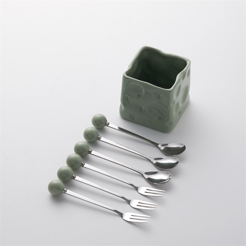 2026 Платформа Выбранная керамическая вилка для сыра Набор Высококачественная вилка Многофункциональная банка для хранения Оптовая продажа от фабрики
