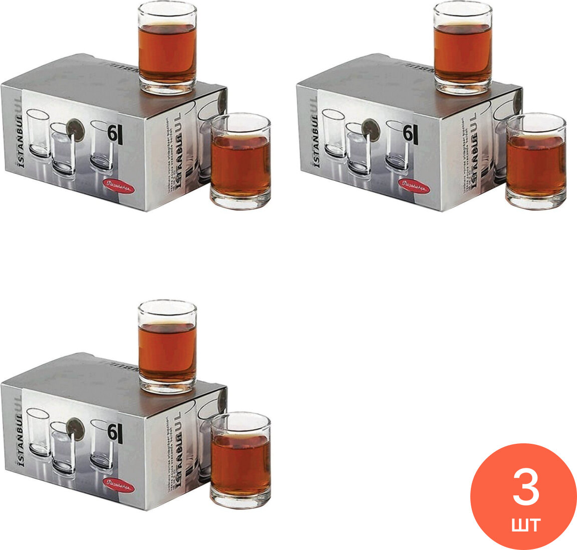Набор стопок Pasabahce / Пашабахче Istanbul прозрачное стекло 60мл, в упаковке 6шт. / рюмки (комплект из 3 шт)