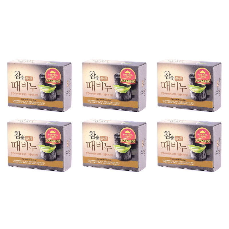 Mukunghwa Мыло туалетное Hardwood Charcoal Scrub Bar Soap, 100 г, 6 шт