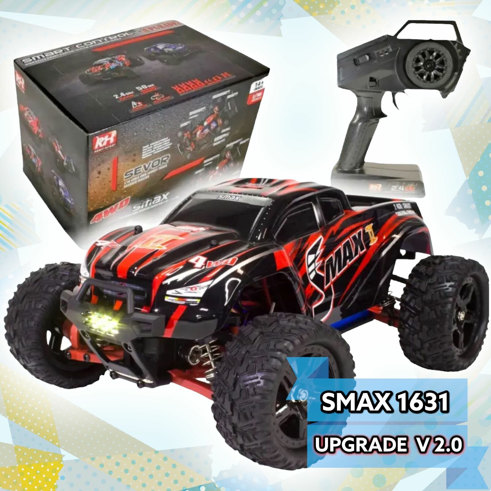 Машинка на радиоуправлении 1/16 монстр-трак Remo Hobby SMAX UPGRADE V2.0/ 4WD 2.4G RTR / RH1631UPG Красный