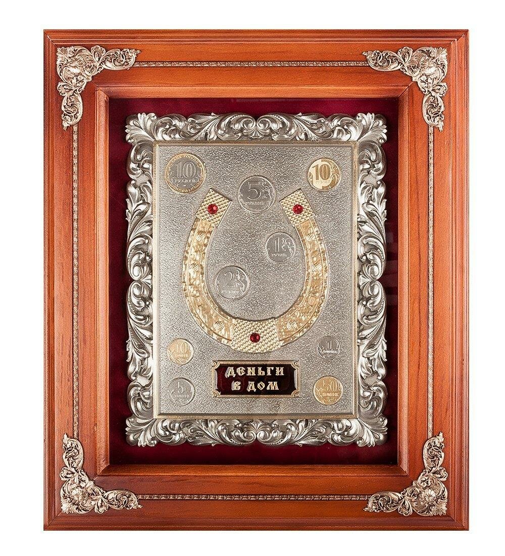 Панно Подкова золочение 29х33 A2025923 разностор, Медь с золочением, дерево, ювелирная эмаль, стразы, бархат