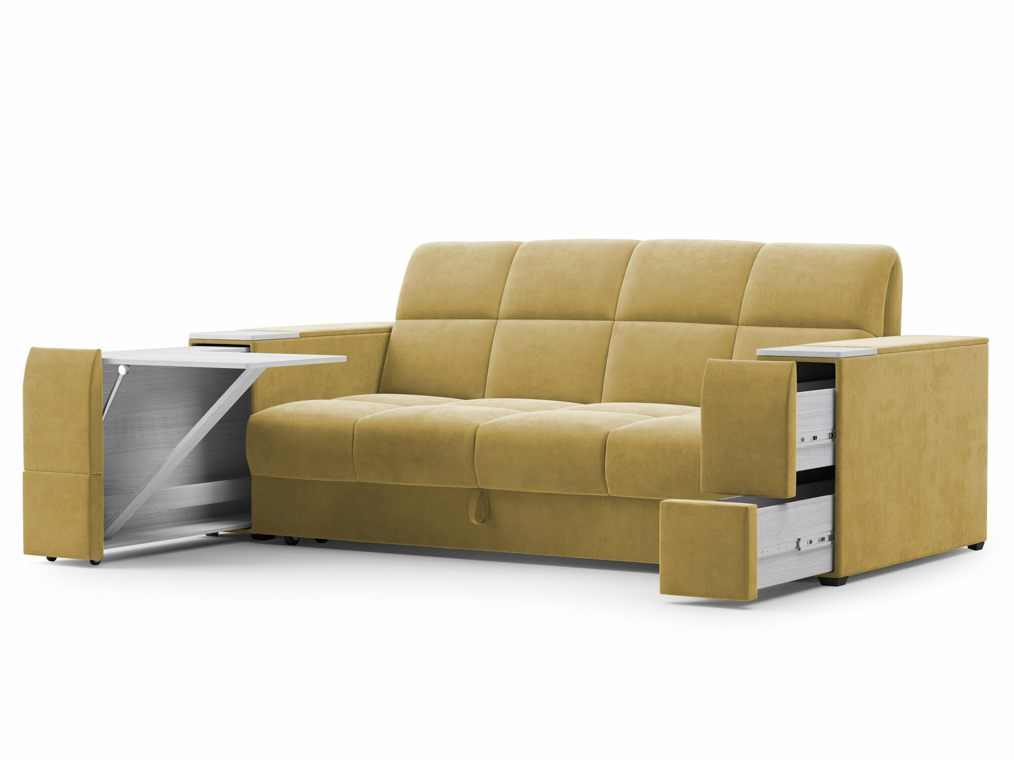 Диван-кровать Флай, аккордеон, ортопедическое основание, подлокотники столик+ящики, 120*200, съемный чехол, велюр.