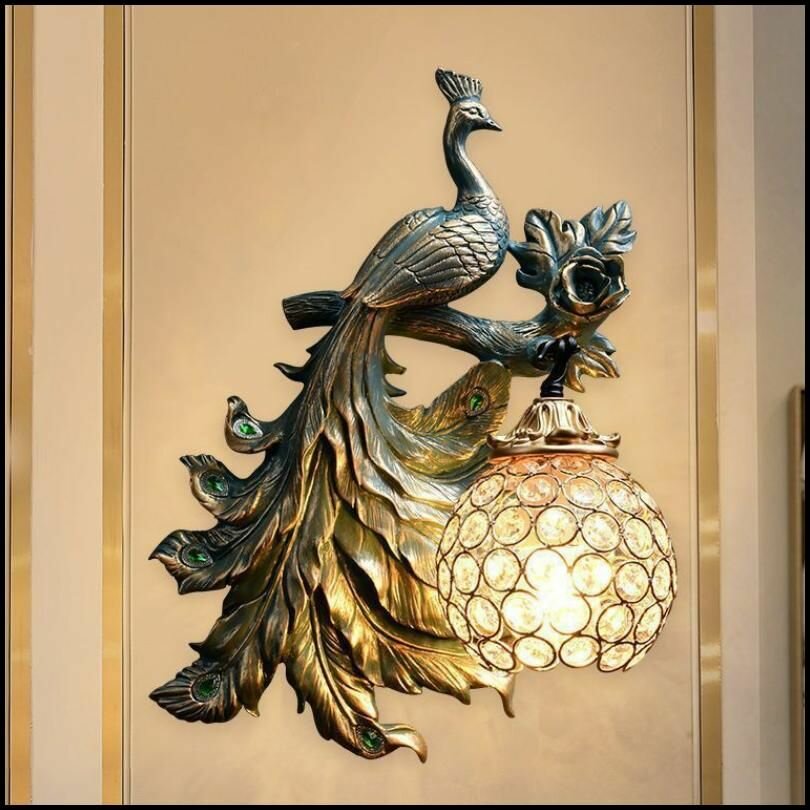 Животное павлин европейский стиль гостиная спальня прикроватная настенная лампа