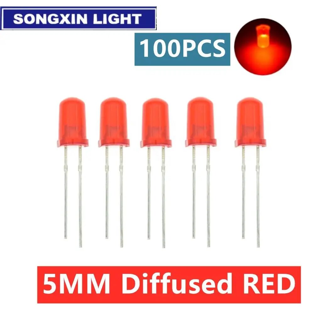 Красный рассеянный светодиод DIP 5 мм 2 Pin XIASONGXIN LIGHT 100PCS RED