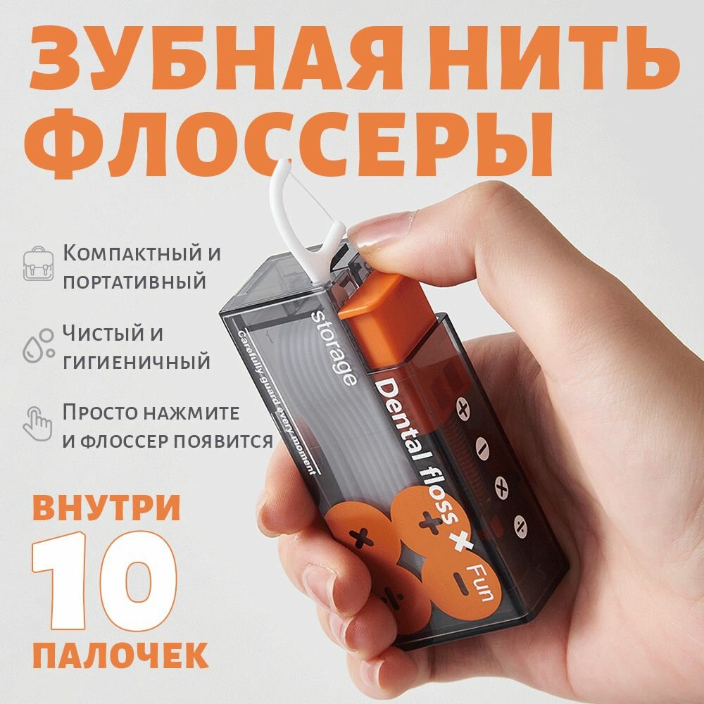 Портативный многоразовый набор для зубной нити - автоматический выдвижной контейнер для зубной нити + зубочистки с нажимным механизмом