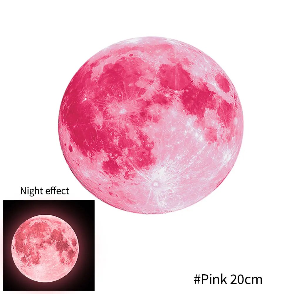Светящаяся луна Pink 20cm, наклейка на стену, розовый