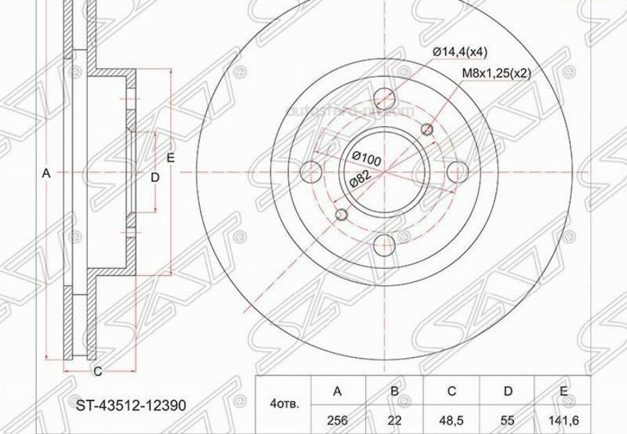 SAT ST4351212390 Диск тормозной (Перед) Toyota Corolla (E100, E110) 91-02 / Corolla Ceres 92-99