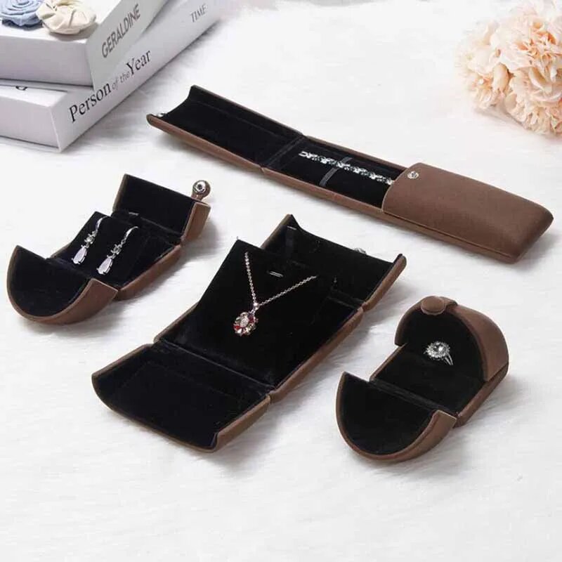 Бархатная двойная шкатулка для украшений necklace earring box, brown