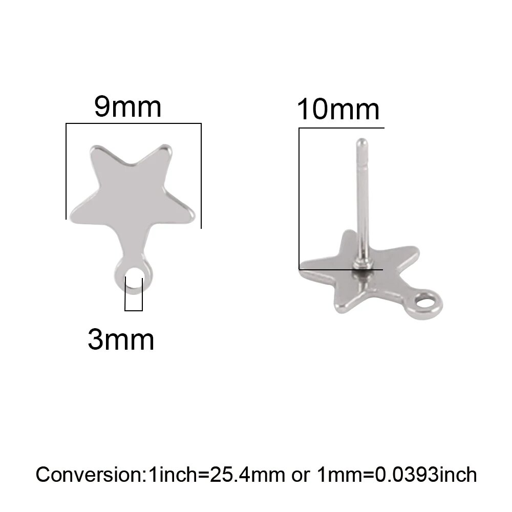 Серьги-гвоздики из нержавеющей стали 316, звезды, набор 20 шт, PUN G0174