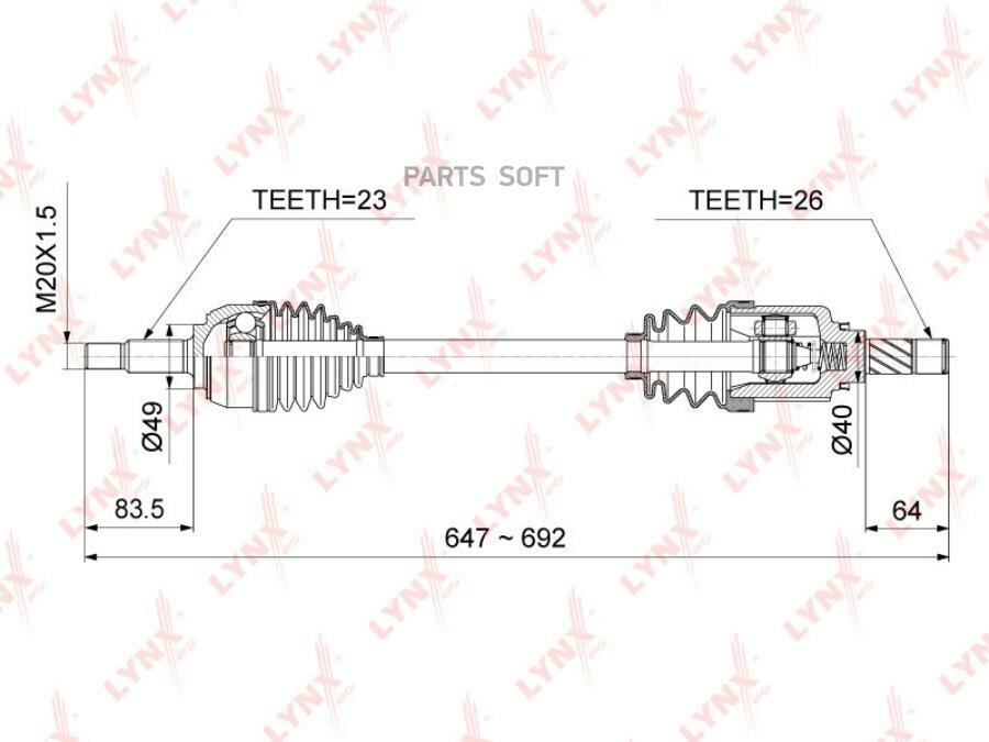 LYNXAUTO CD-6707 Привод в сборе L LADA Largus 1.6 16V 12> RENAULT Logan I 1.5D-1.6 05> / Sandero I 1.5D-1.6 08> ()