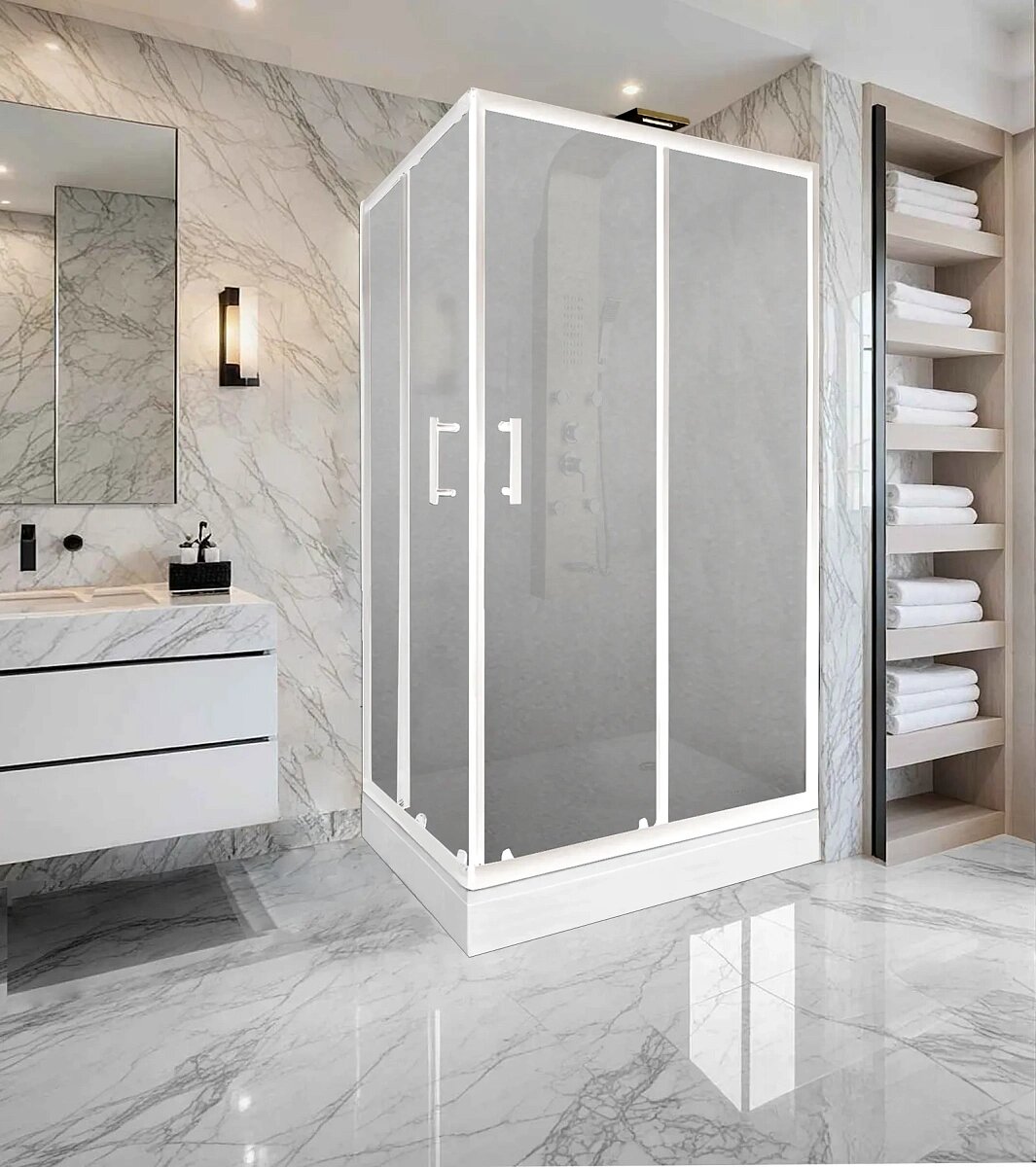 Душевой уголок Parly ZQ121F 120x80 стекло матовое/профиль белый