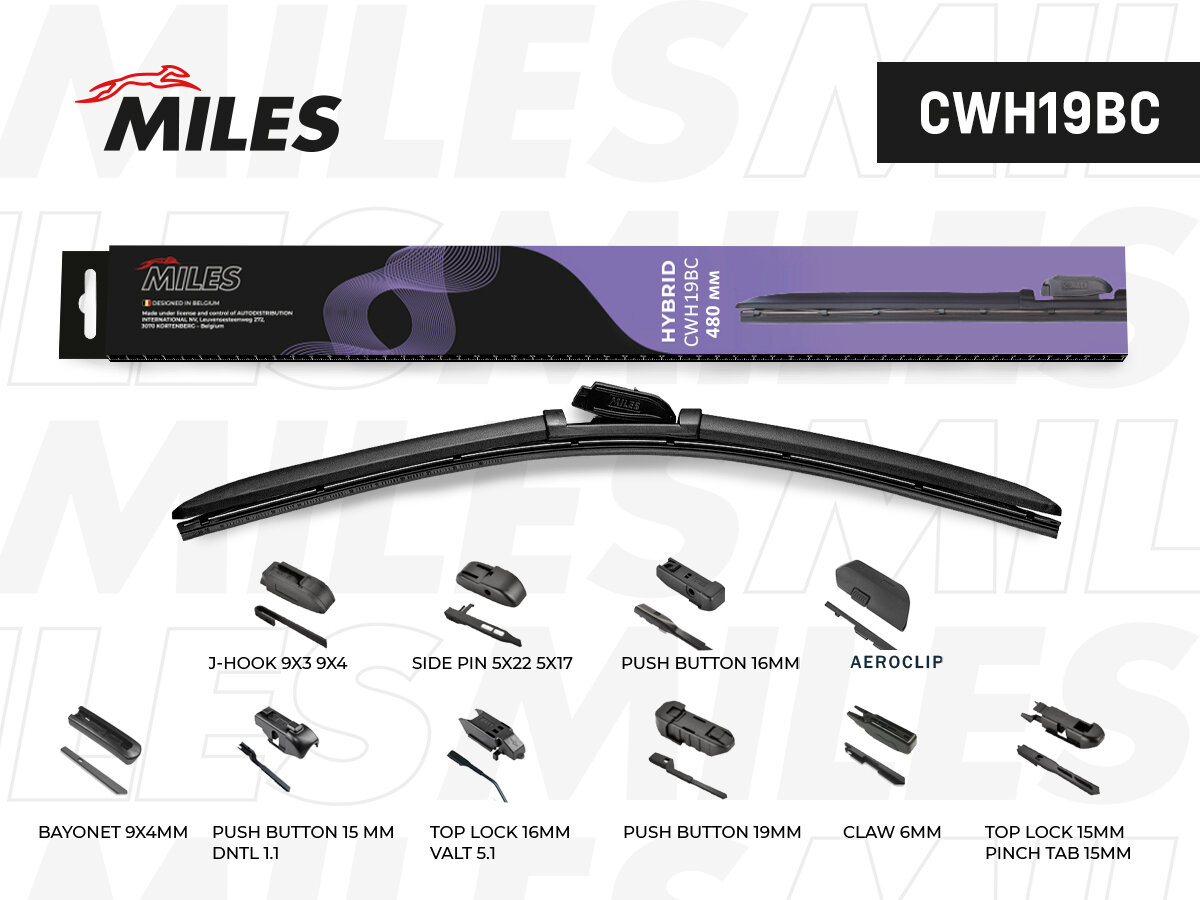 Щетка стеклоочистителя 480 мм (19) гибридная (10 адаптеров) CWH19BC MILES