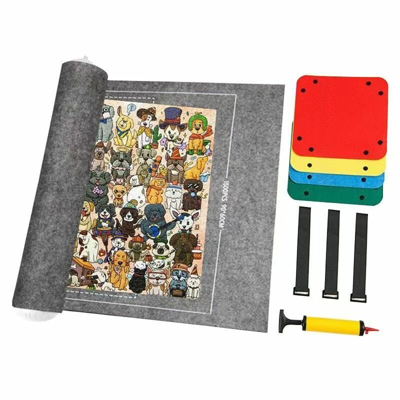 Коврик для сборки пазлов, нескользящий, с валиком, эластичными лентами и сортировочными лотками