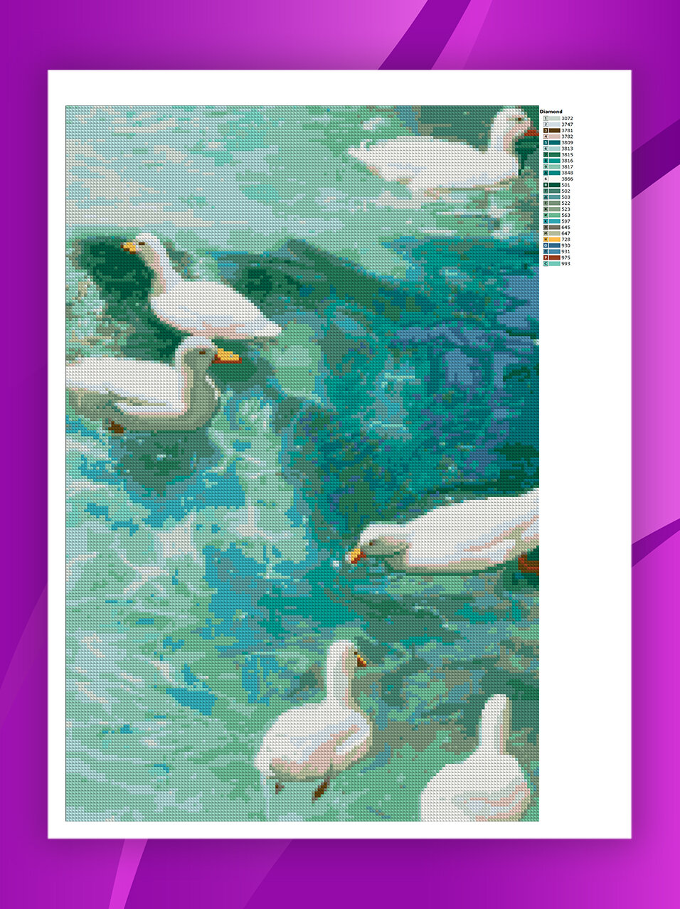 Алмазная мозаика без подрамника - вышивка Уточки в пруду 40 х 60 см
