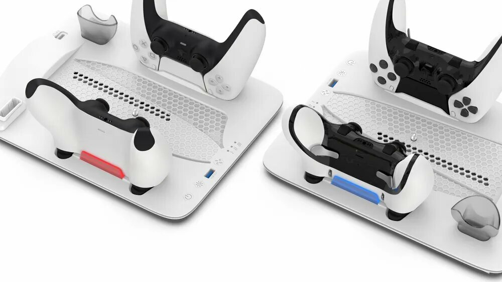 Многофункциональный стенд для PS5 Slim c функцией охлаждения, док-станцией и RGB подсветкой, цвет белый