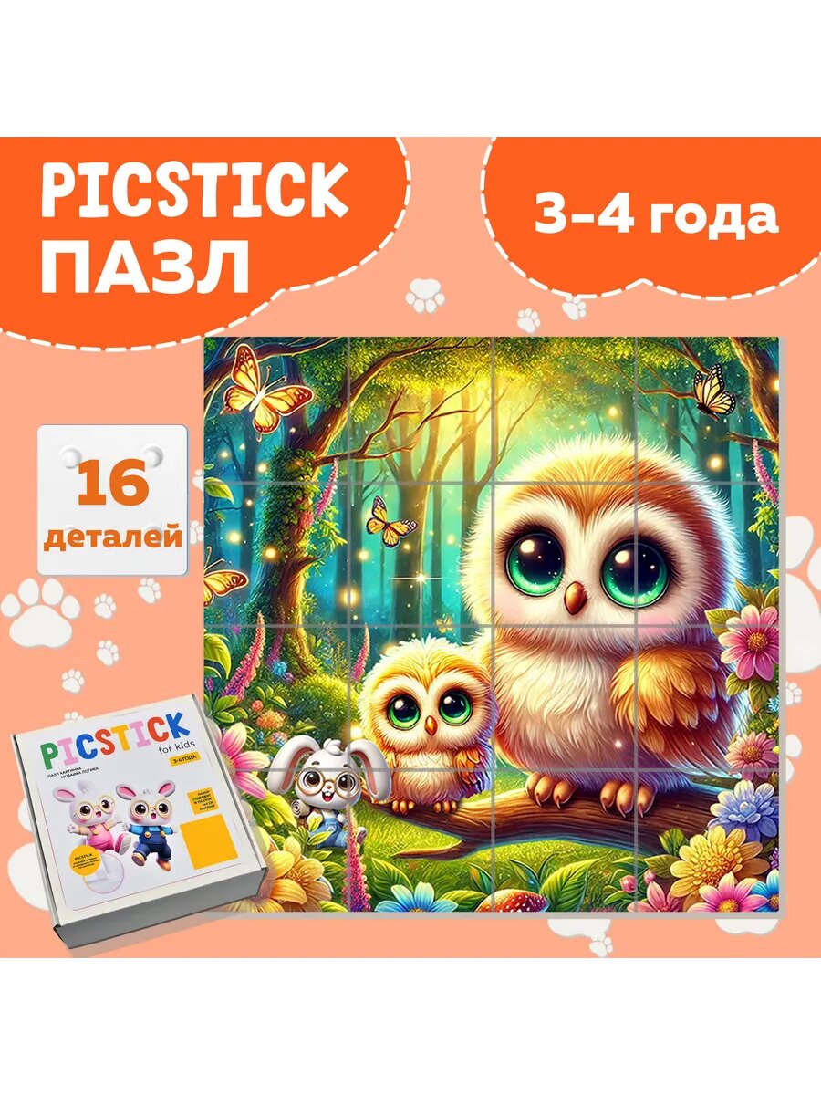 Пазл для детей Птицы Сова 16 эл. 16*16 см