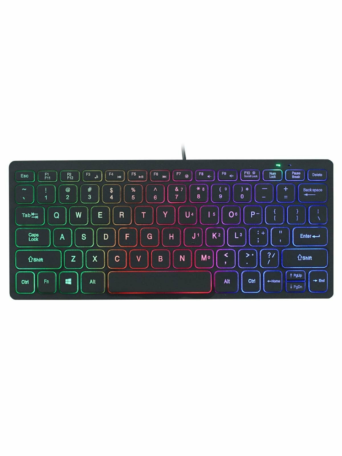 Ultra Thin Corded Keyboard 78keys Mini Keypad Colorful LED Backlight Character Translucent Keycaps for Office and Gaming