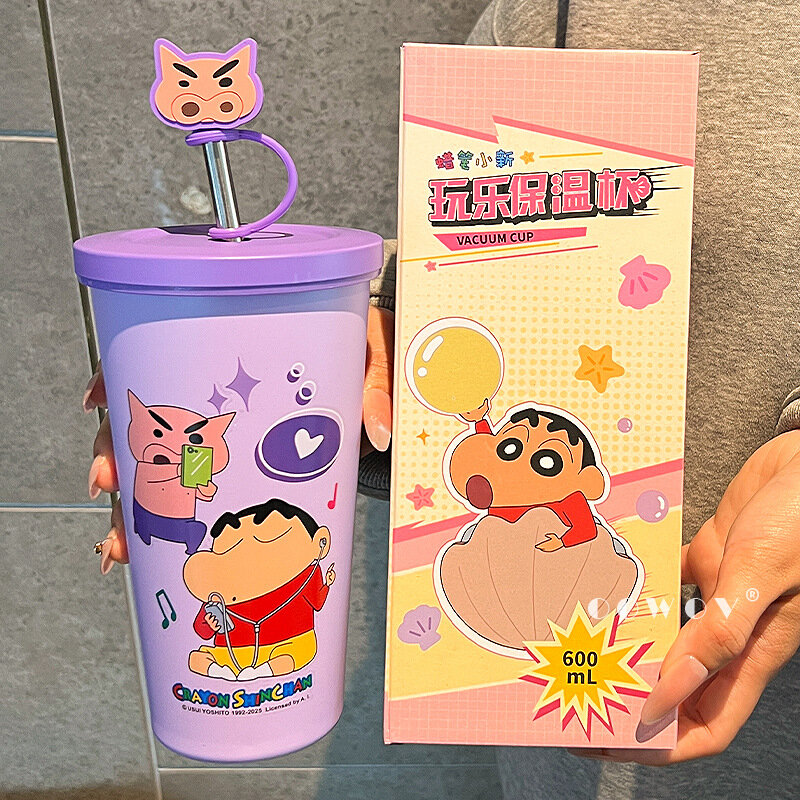 Термокружка Crayon Shin-chan 2025, новый стиль, женская, высококачественная, соломенная, для воды, для детей и студентов, милая, офисная кружка