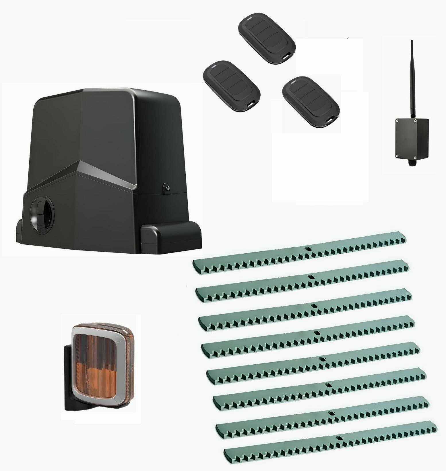 Автоматика для откатных ворот ARW-1000MKIT LA8-BT-Т3, комплект: привод, сигнальная лампа, 3 пульта, 8 реек, Bluetooth-модуль