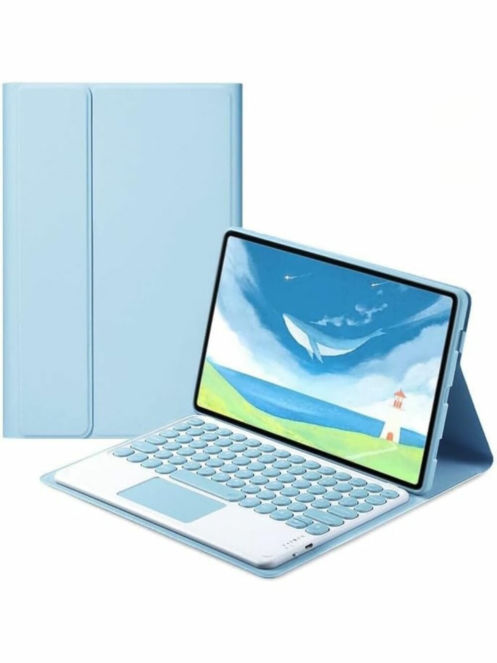 Чехол для русской беспроводной Bluetooth-клавиатуры Lenovo IdeaTab Pro 12.7(2025), круглые колпачки для клавиш, Съемный дизайн, с сенсорной панелью Smart Touchpad и защитным чехлом
