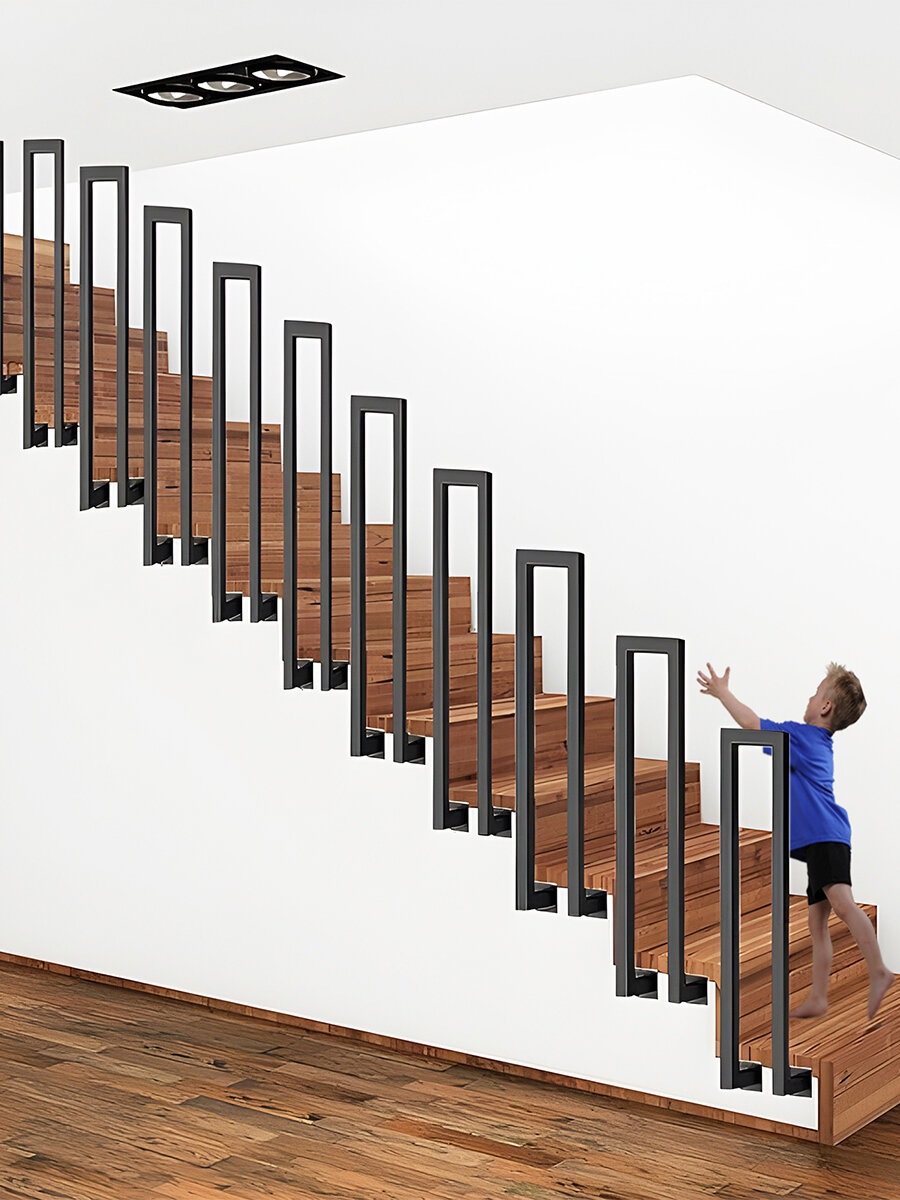 Лестница с коваными перилами черного цвета, металлические U - образные поручни, крыльцо, сад, чердак, уличная лестница (1 шт.)