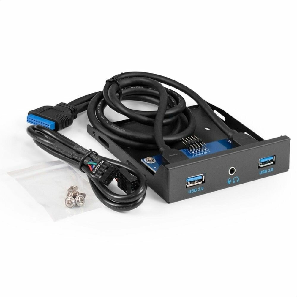 EXEGATE Контроллер EX298351RUS Планка USB на переднюю панель U3H - 627S, 3,5", 2 USB3.0+HD Audio Combo, черная, металл, подсоед. к MB