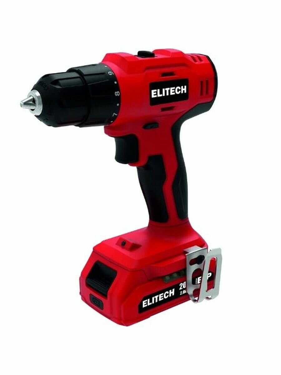 Дрель-шуруповерт аккумуляторная ELITECH ДМ ДА 202СЛ (E2201.051.01) (20В, 2х1.5Ач, Li-ion, БЗП-13мм, 0-350-1250об/м, 30Нм)