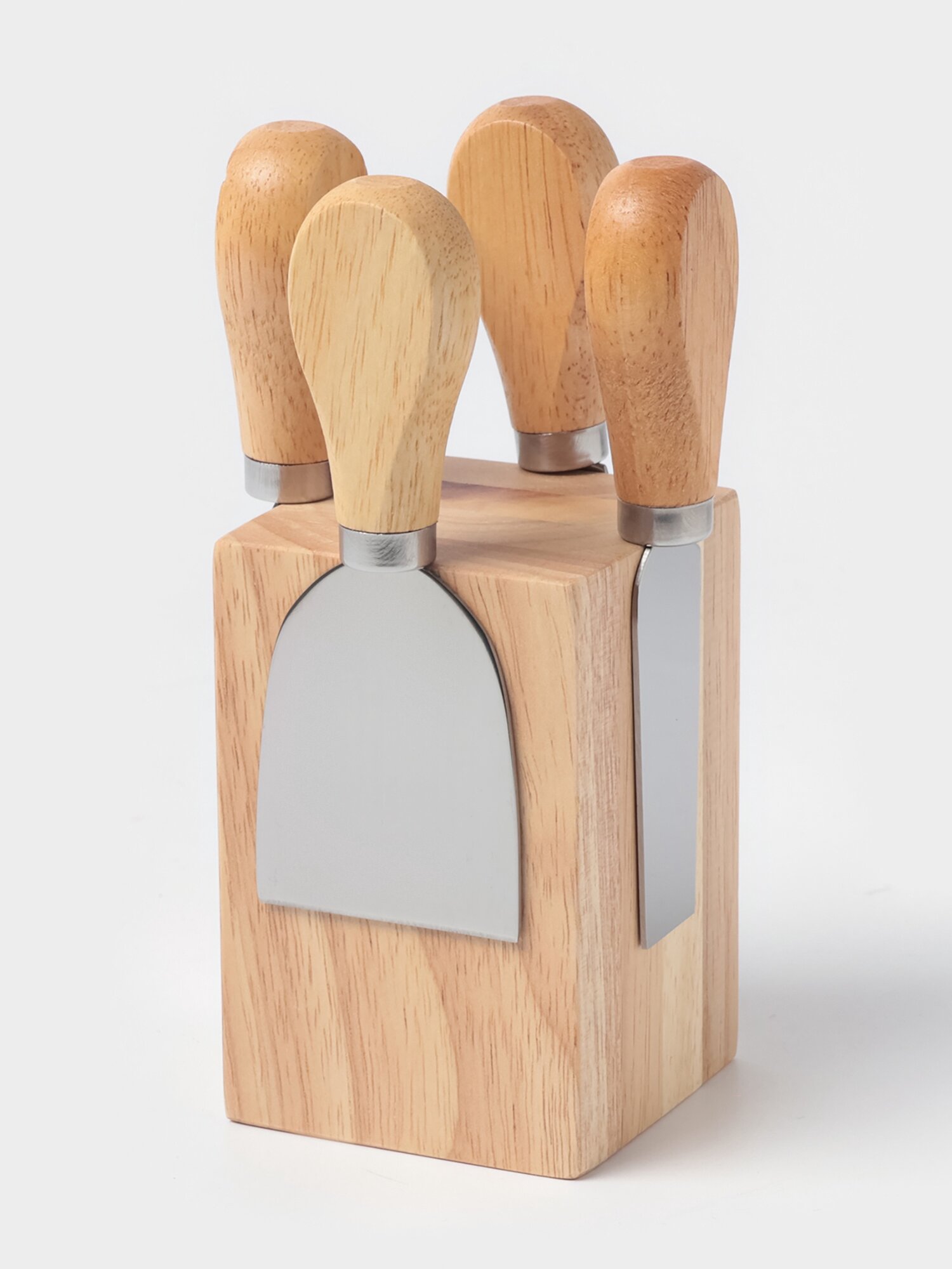 Набор ножей для подачи сыра, 4 шт, на магнитной подставке, 8.5×8.5×16.5 см, бежевый