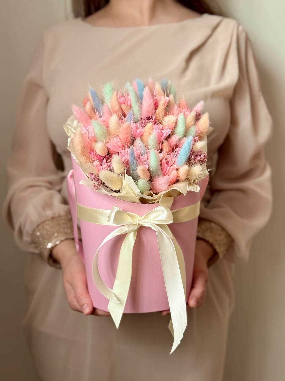 Вечный букет "Лагурус", сухоцветы, 95 штук, 150 г, в сумочке