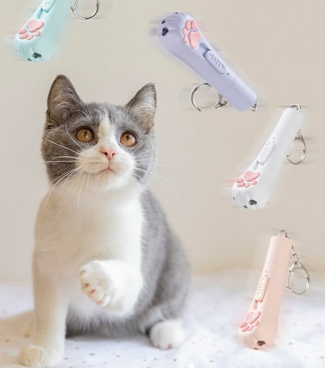 Интерактивная игрушка для кошек, лазерная указка с 5 проекциями (мышь, рыба), USB зарядка