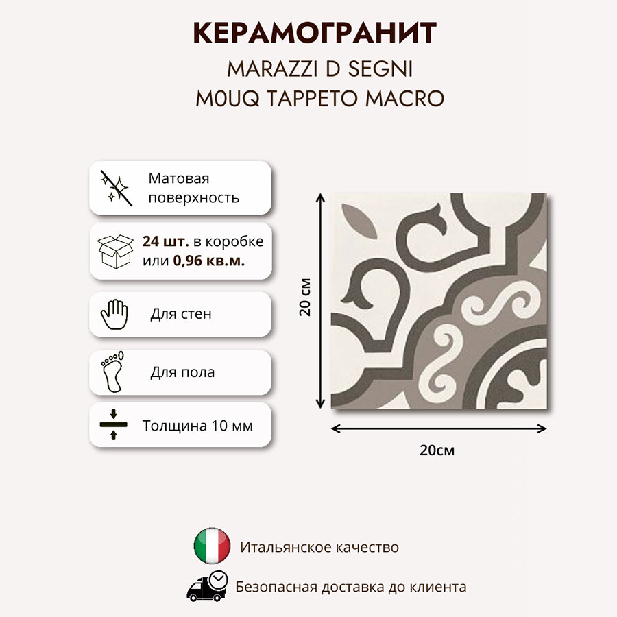 Керамогранит MARAZZI D SEGNI Tappeto Macro M0UQ 20x20, матовый, 0.96 кв. м (24 шт в упак)