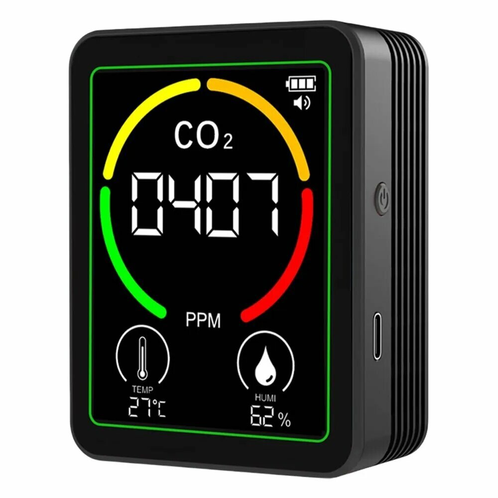 Детектор CO2 с термометром и гигрометром, портативный измеритель концентрации CO2 с цветным дисплеем для дома и офиса