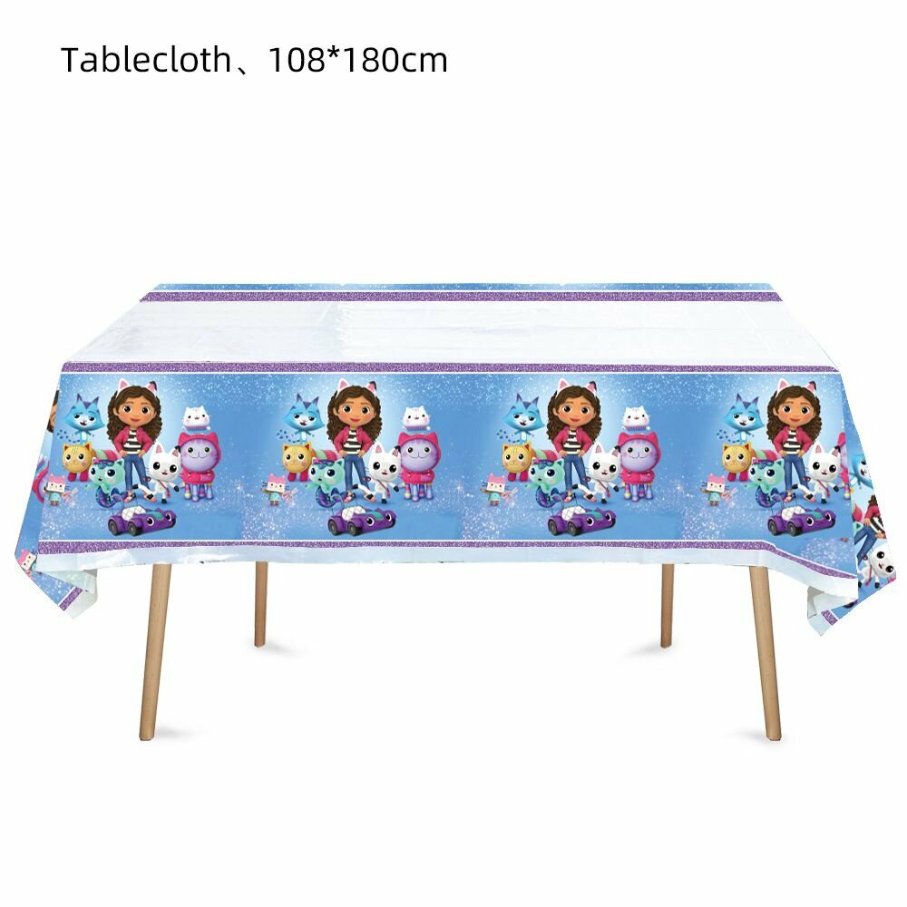 And colorful gabby dollhouse birthday party decoration kit for all occasions tablecloth 1pcs