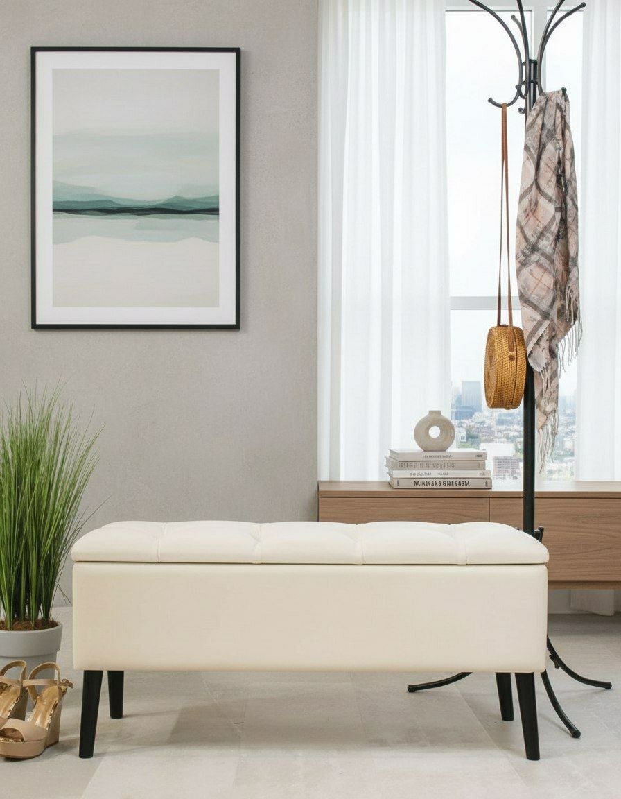 Пуф банкетка с ящиком и подъемным механизмом, велюр, на ножках, 99х36х48