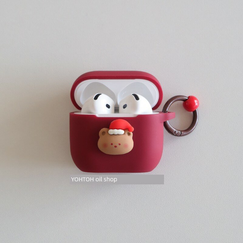 Силиконовый чехол для Apple AirPods Pro 1 в вишнево-красном цвете с кольцевой петлей, плотная посадка для беспроводных