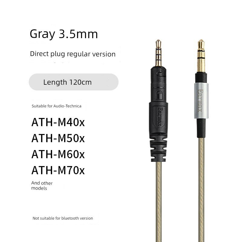 Кабель для наушников Audio-Technica ATH M40X M50X M60X M70X R50X, улучшенный кабель с микрофоном Прямое вставление Серый