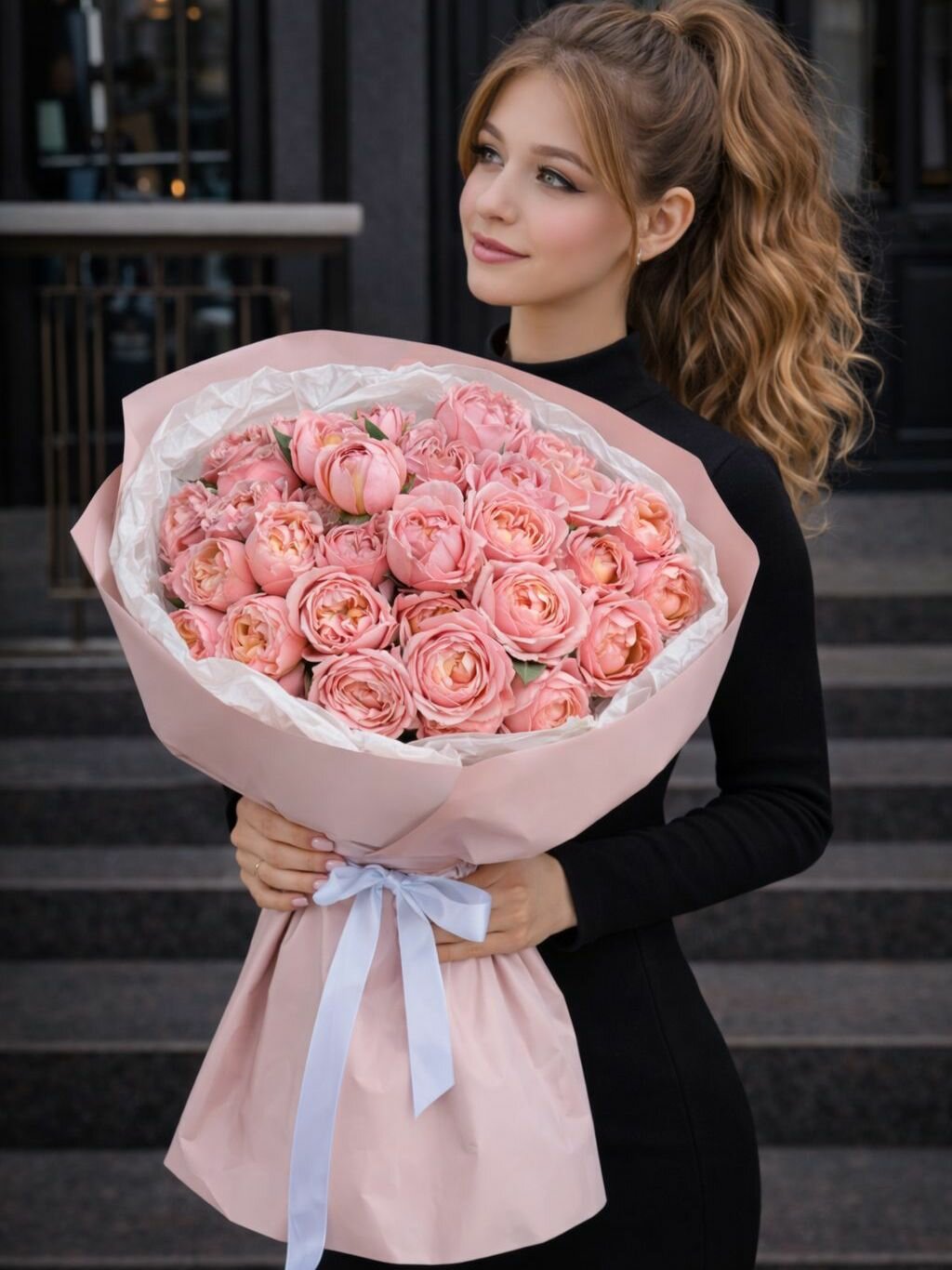 Букет из кустовой пионовидной розы